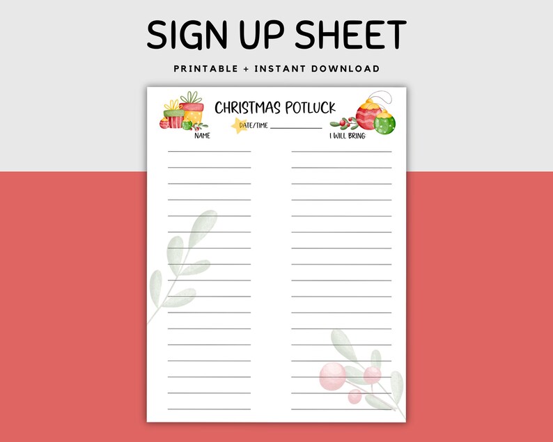 Christmas Pot Luck Sign up Sheet, Potluck Flyer, Neighborhood Christmas ...