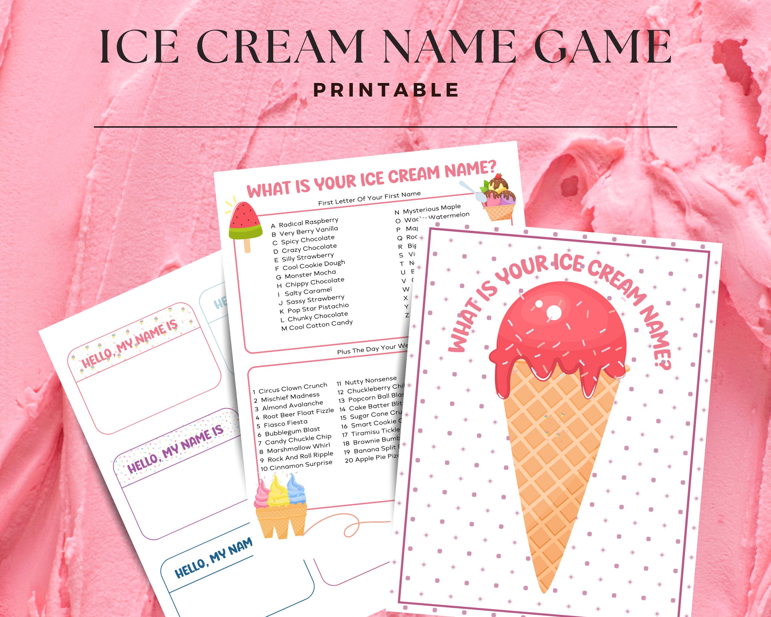 Ice Cream Name Game, What is Your Ice Cream Name, Birthday Party Game ...