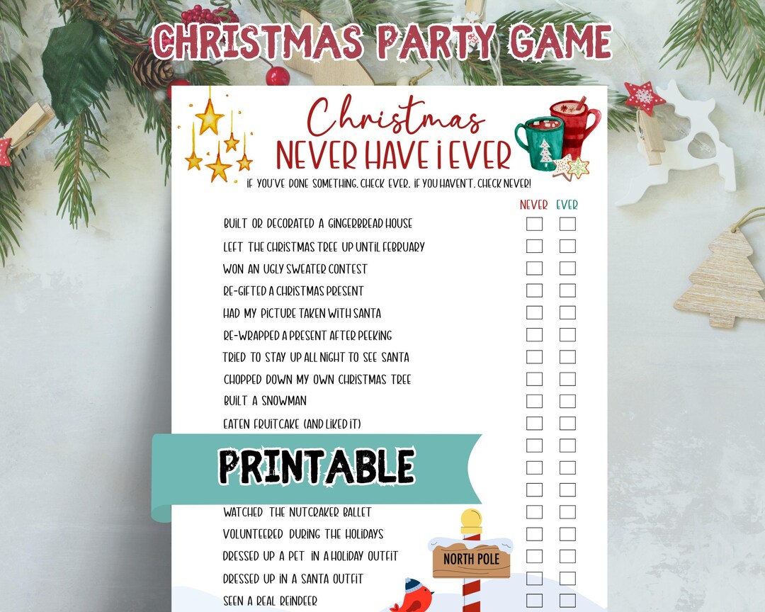 Christmas Never Have I Ever, Printable Family Christmas Party Game ...