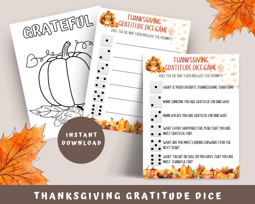 Thanksgiving Gratitude Dice Game, Kid's Thanksgiving Activity ...