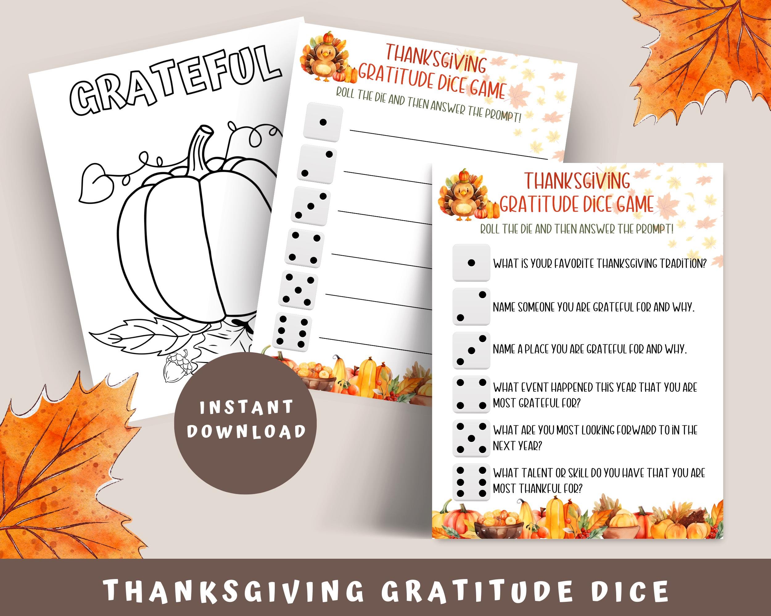 Thanksgiving Gratitude Dice Game, Kid's Thanksgiving Activity ...