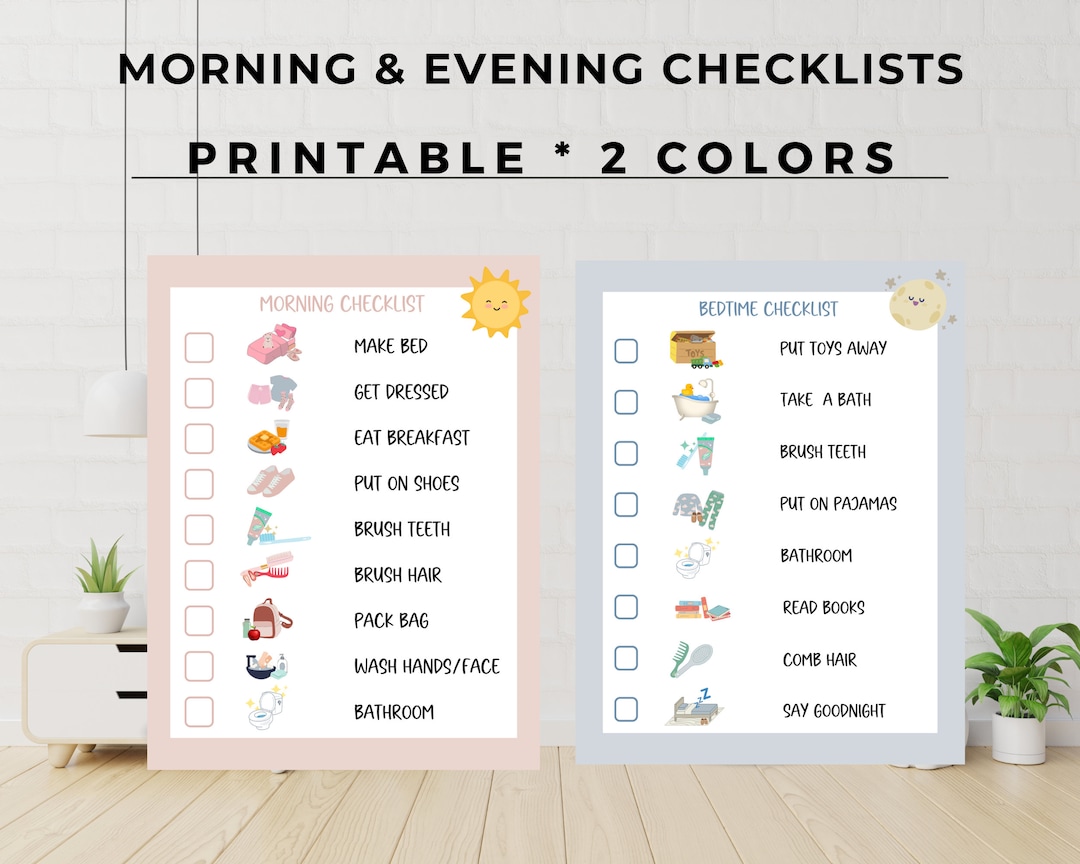 Kids Morning Checklist Printable, Bedtime Routine Checklist, Preschool ...