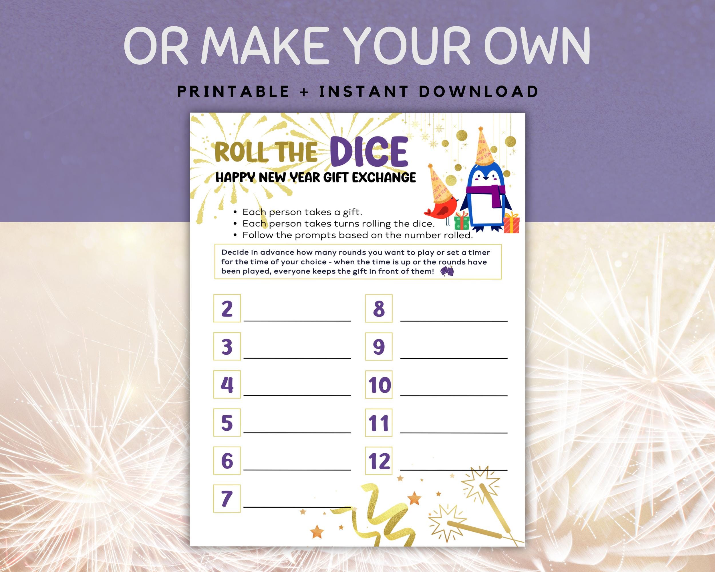 New Years Gift Exchange, Roll the Dice Gift Exchange, New Year's Eve ...