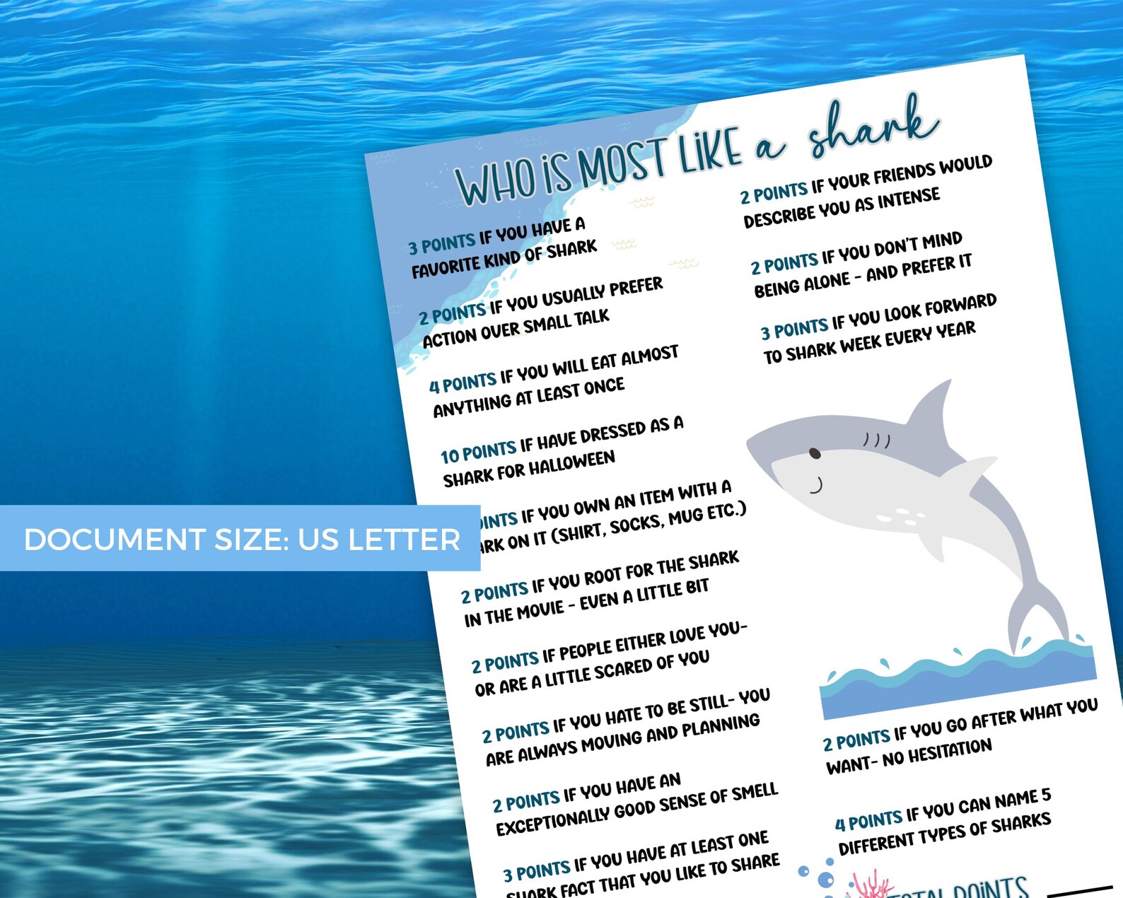 Shark Games, Who is Most Like the Shark, Printable Shark Themed ...