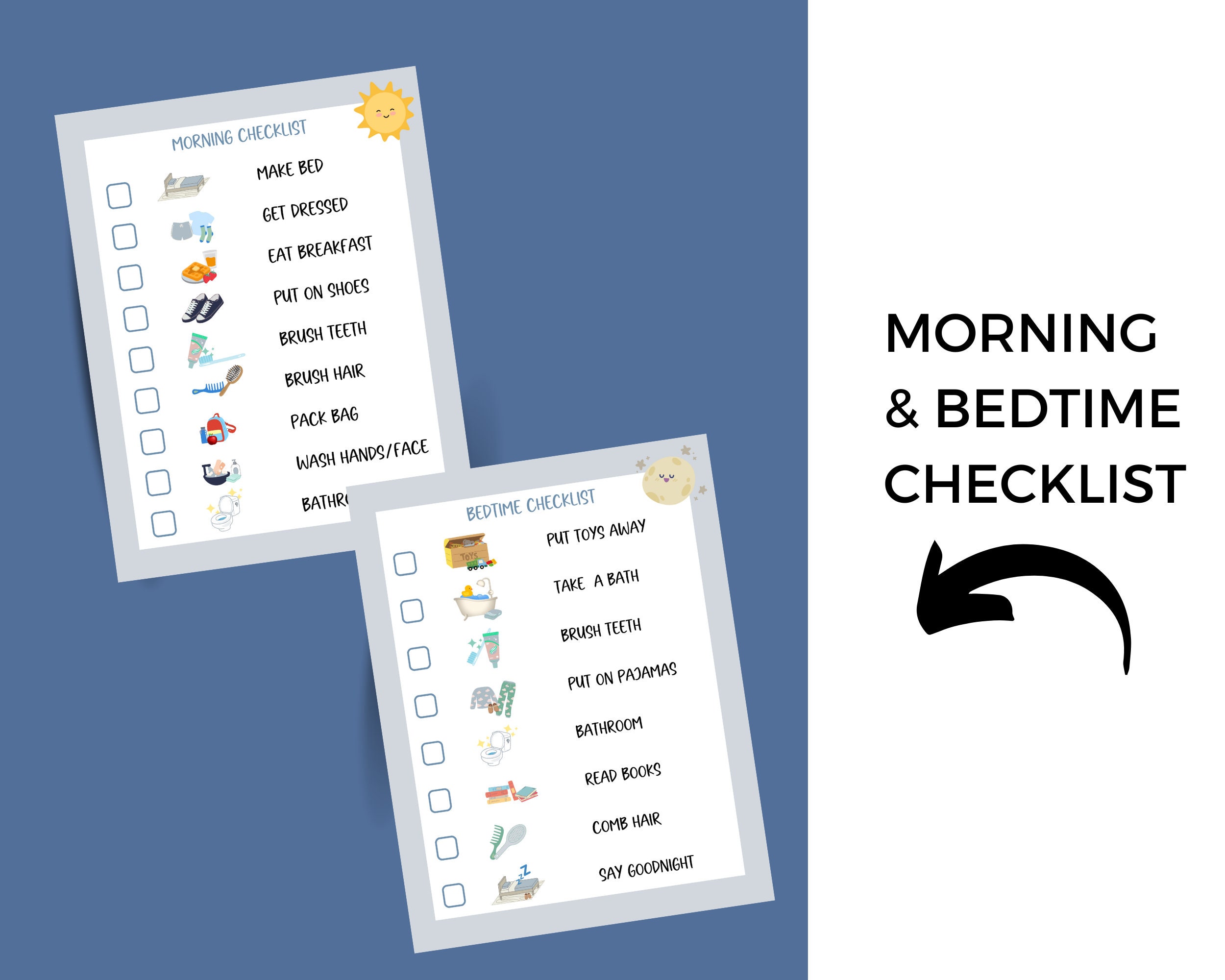 Kids Morning Checklist Printable, Bedtime Routine, Preschool Morning ...