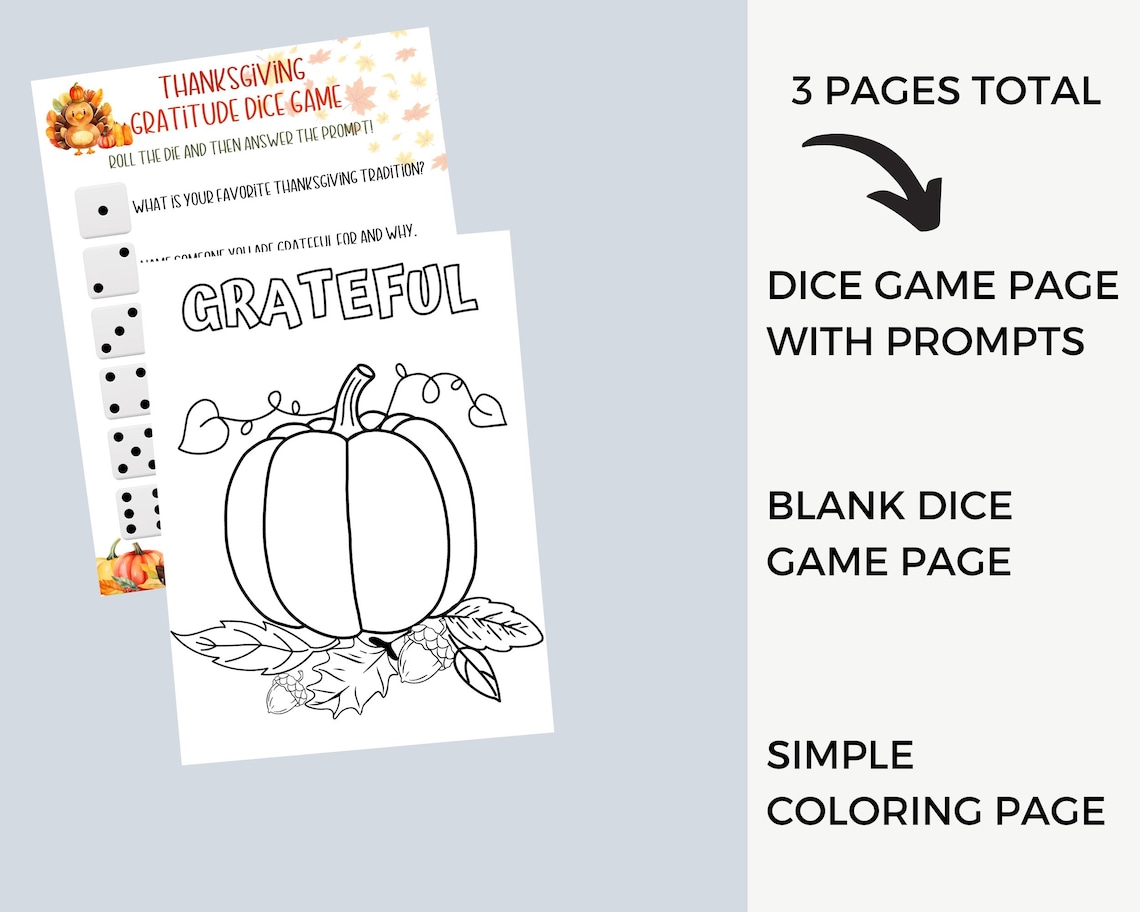 Thanksgiving Gratitude Dice Game, Kid's Thanksgiving Activity ...
