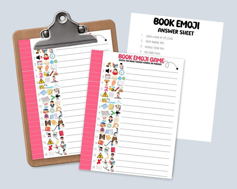 Book Club Games, Printable Book Emoji With Answer Key, Library Activity ...