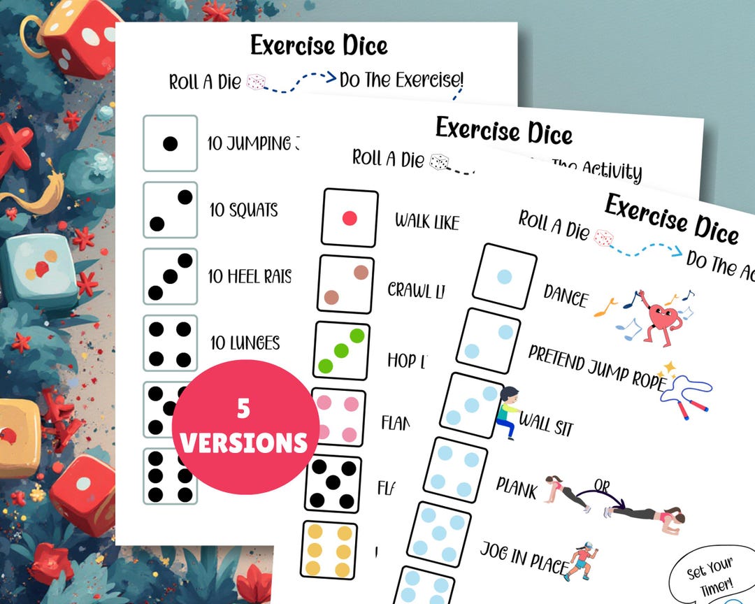 Exercise for Kids, Printable Exercise Dice Game for Kids, Movement ...