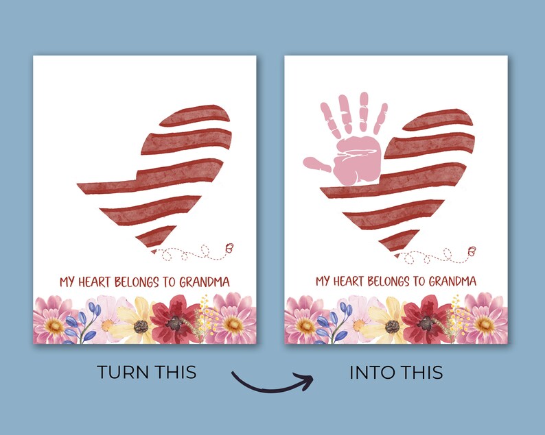 Grandma Handprint Art, Heart & Flower Keepsake (PDF Download ...