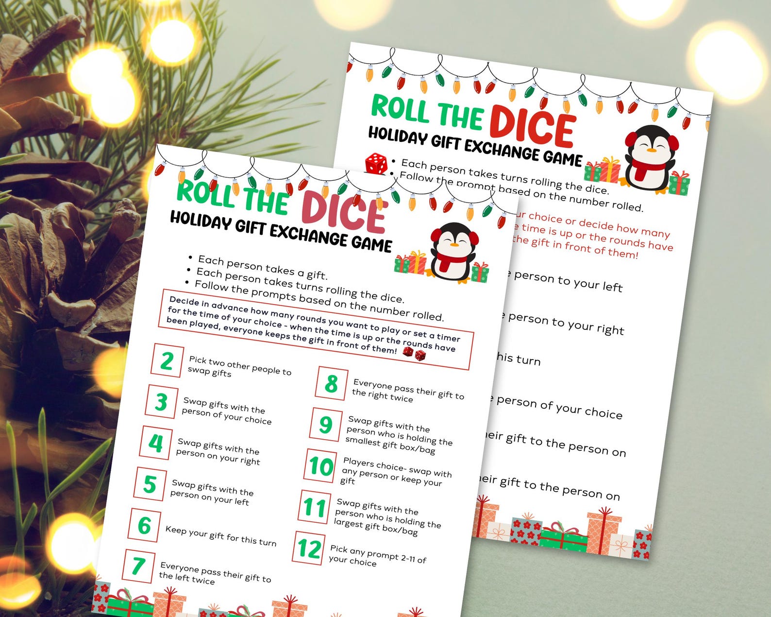 Christmas Gift Exchange Dice Game, Printable Holiday Office Party, Pass ...
