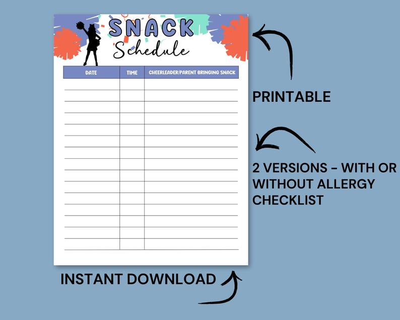 Cheer Snack Sign up Sheet, Cheer Mom Printable - Etsy
