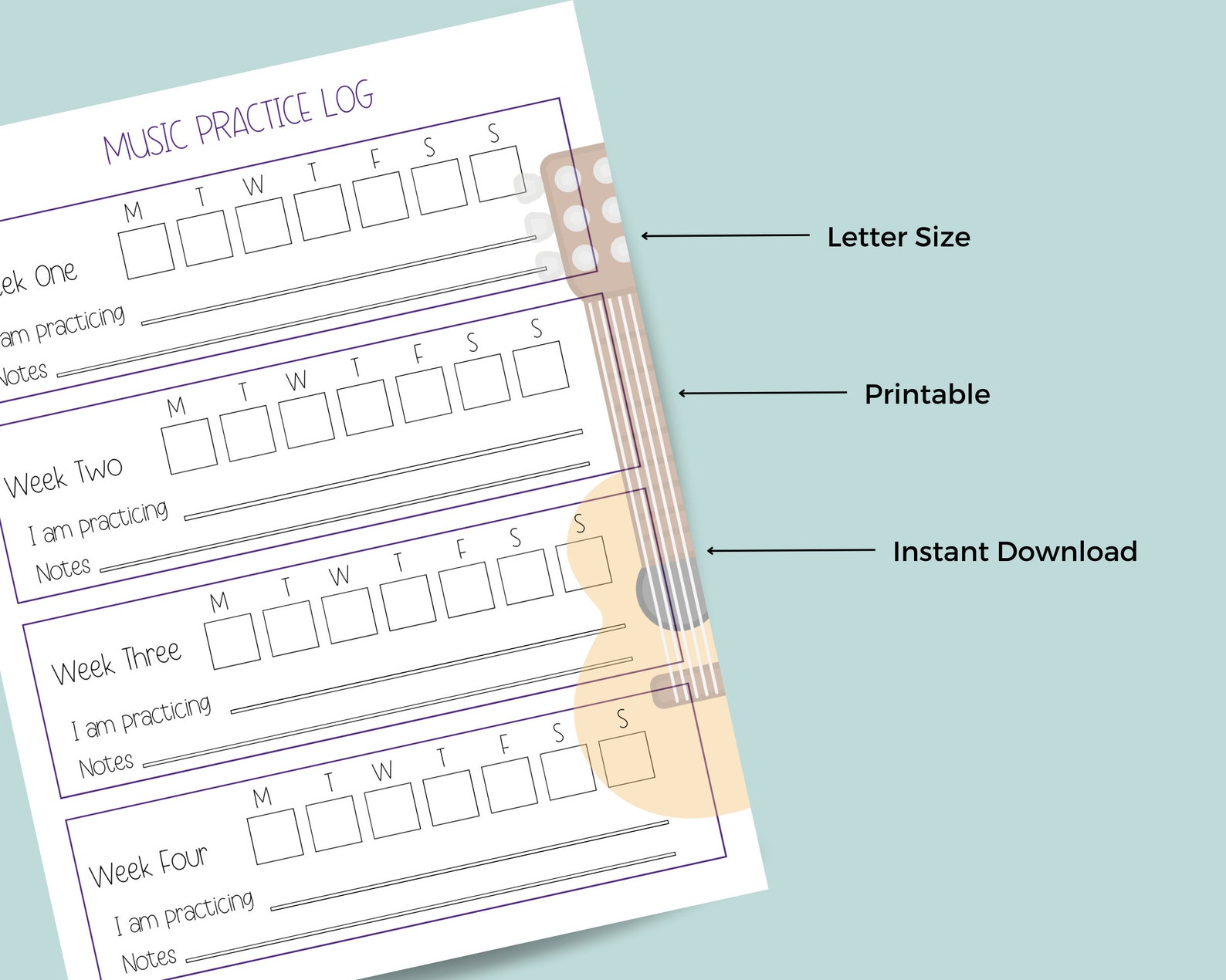 Music Practice Log, Kid's Music Lesson Chart, Piano Practice Tracker ...