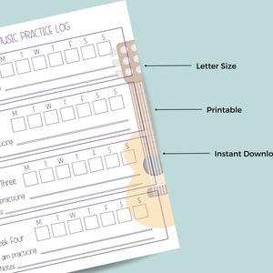 Music Practice Log, Kid's Music Lesson Chart, Piano Practice Tracker ...