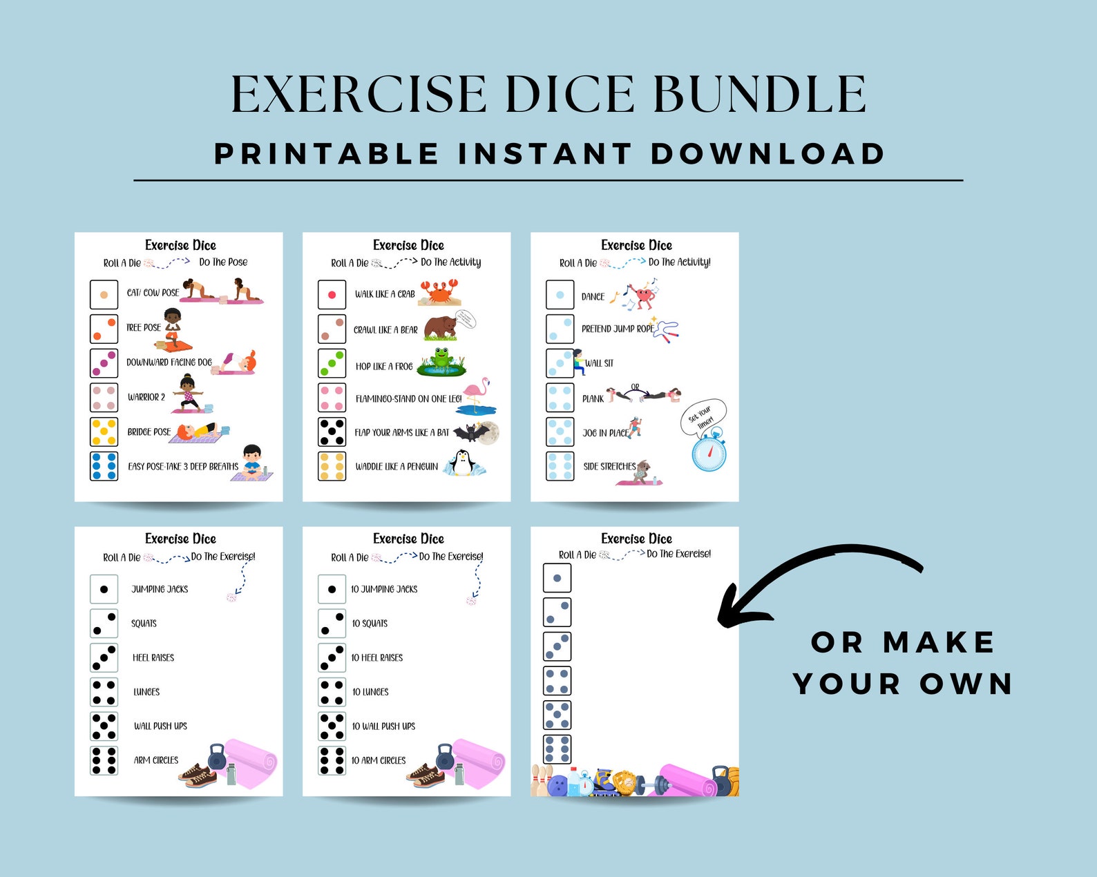 Exercise for Kids, Printable Exercise Dice Game for Kids, Movement ...
