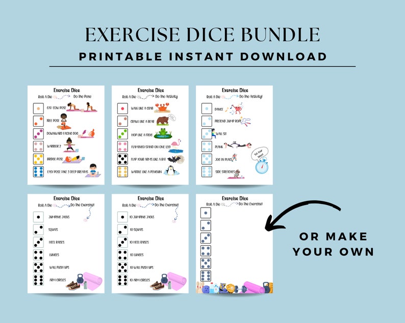Exercise for Kids, Printable Exercise Dice Game for Kids, Movement ...