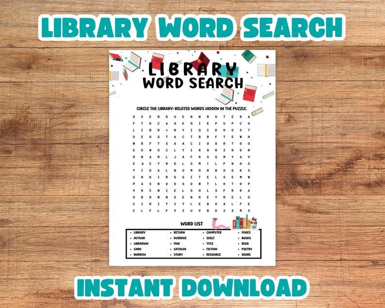 Word Search, Library Activity Sheet, Library Word Search, Elementary ...