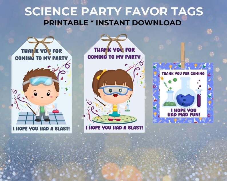 Science Party Favor Tags, Science Themed Birthday Party Treat Tags, Mad ...