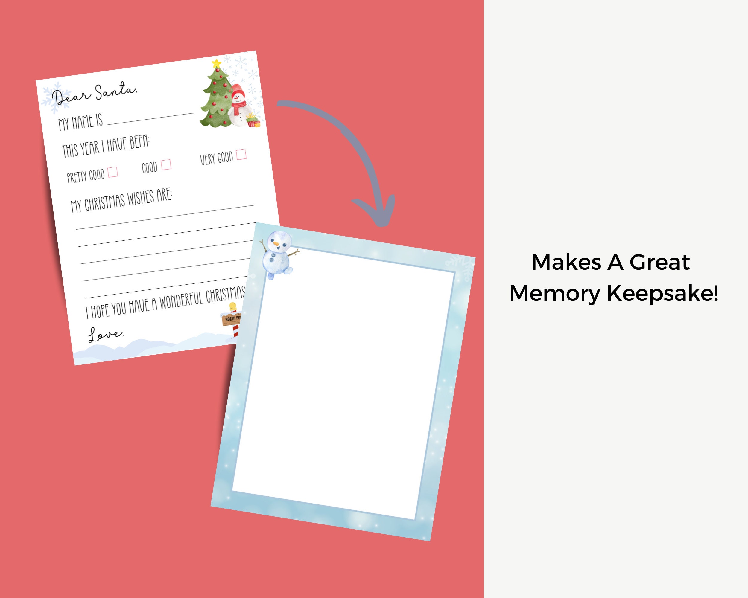 Dear Santa Letter Printable, Christmas Wish List for Kids, Family ...