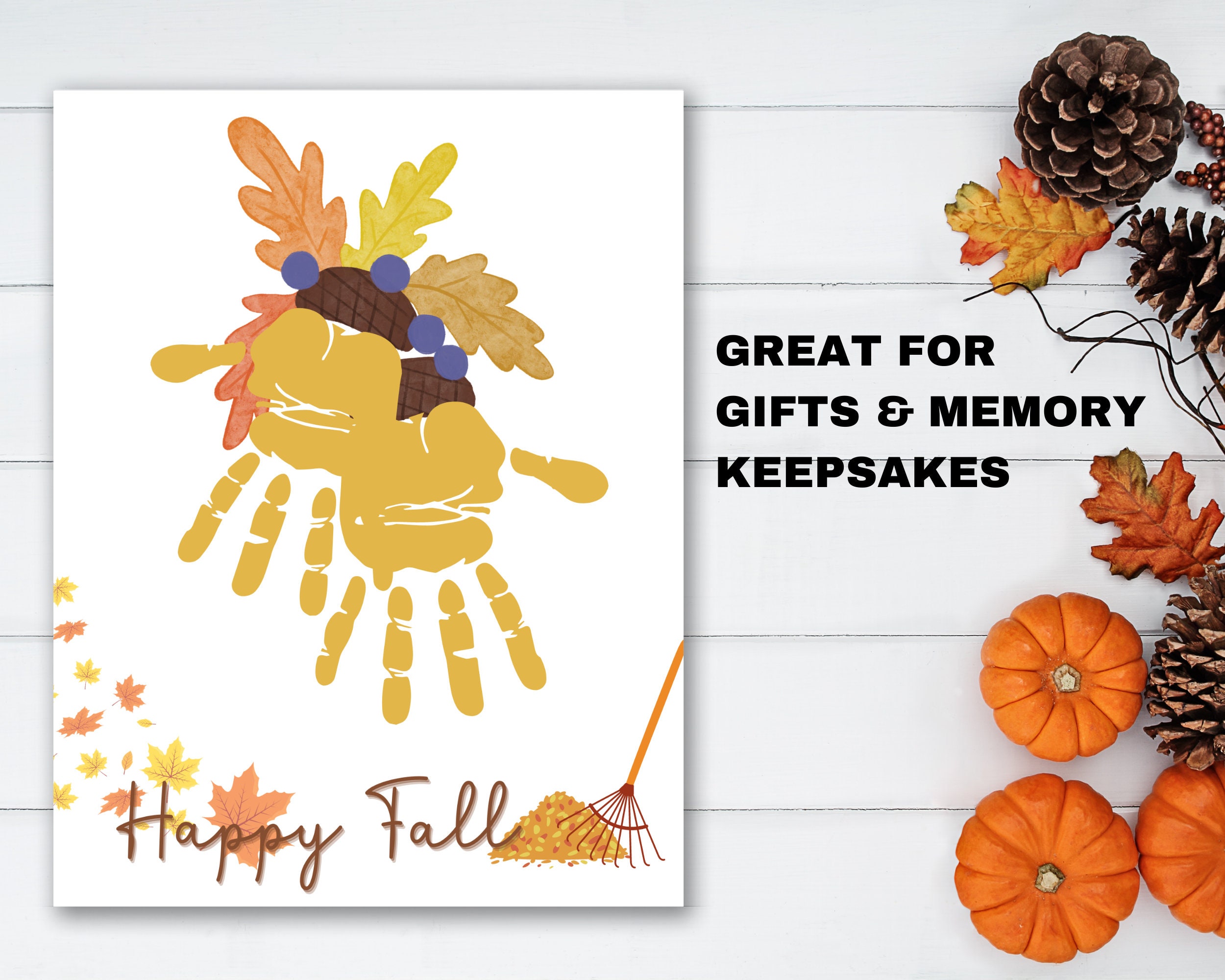 Kids Printable Fall Handprint Art, Autumn Acorn and Leaves Handprint ...