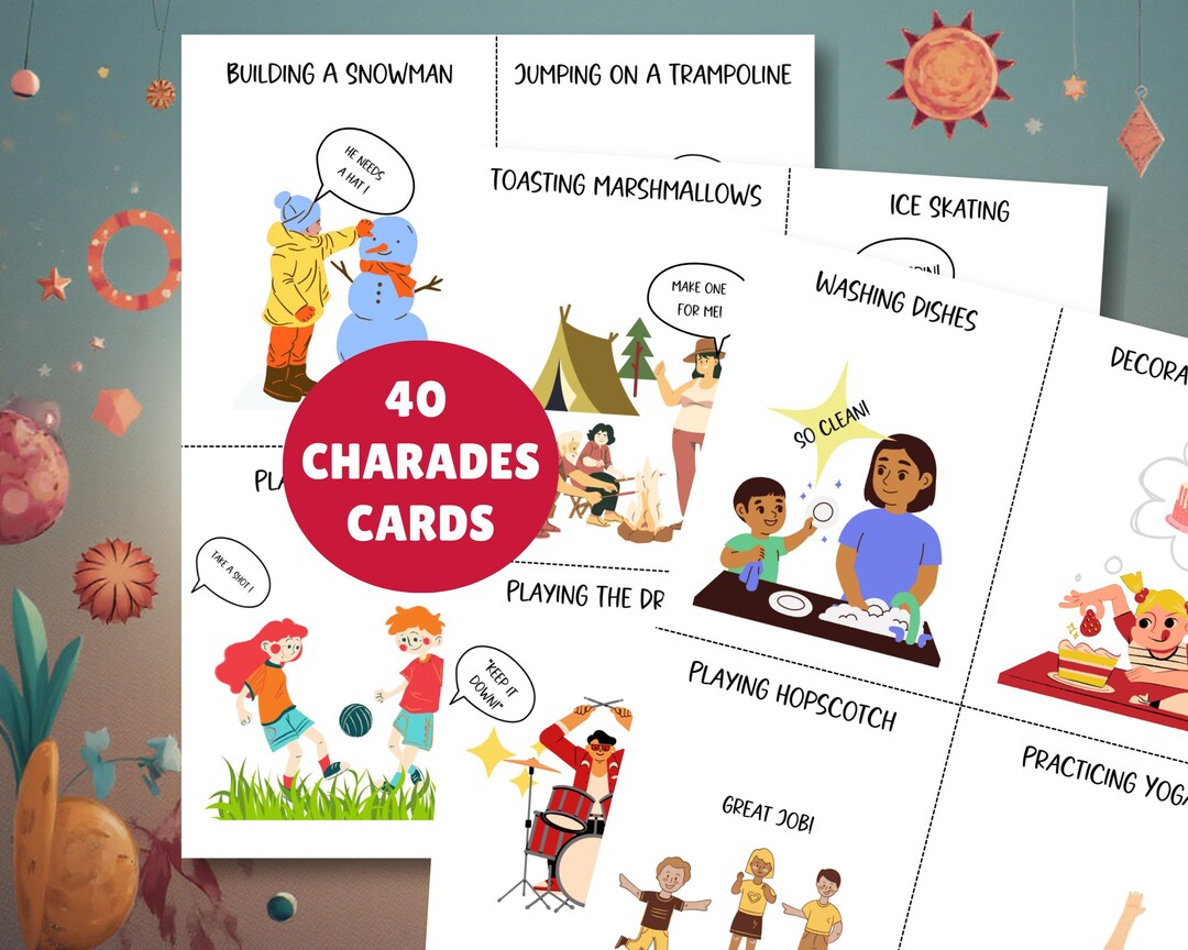 Action Charades for Kids, Movement Game, Brain Break Cards (printable ...