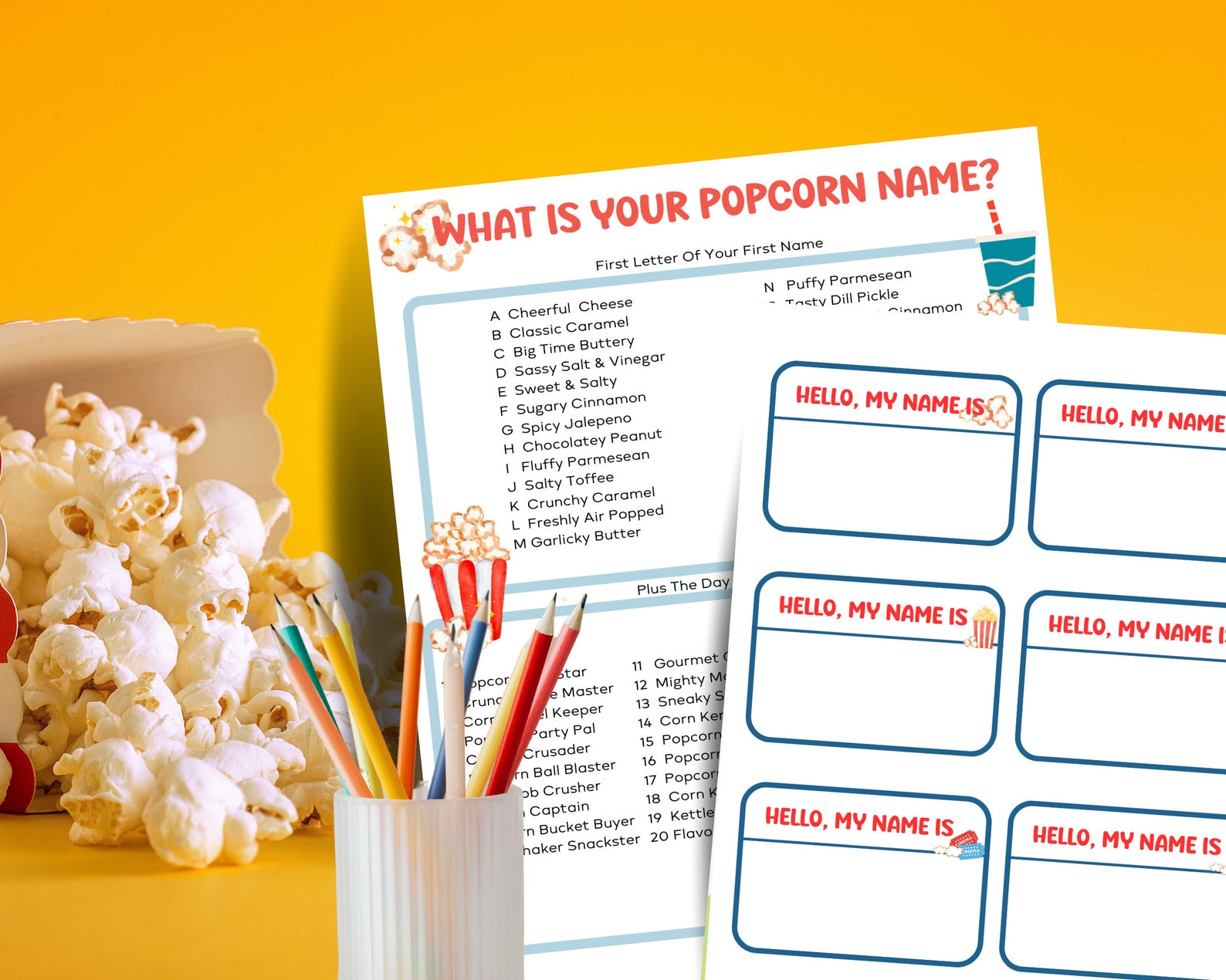 What's Your Popcorn Name, Family Movie Night, Movie Night Printable ...