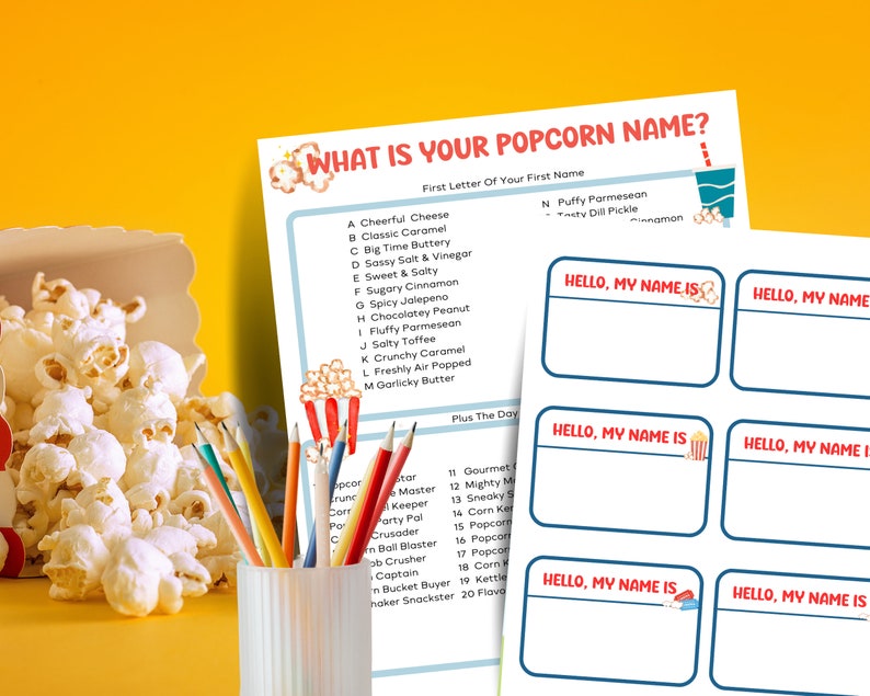 What's Your Popcorn Name, Family Movie Night, Movie Night Printable ...