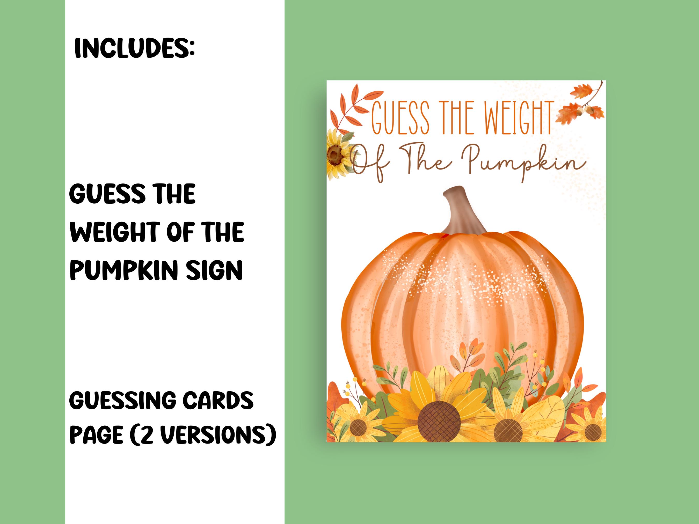 Pumpkin Games, Guess the Weight of the Pumpkin, Printable Halloween ...