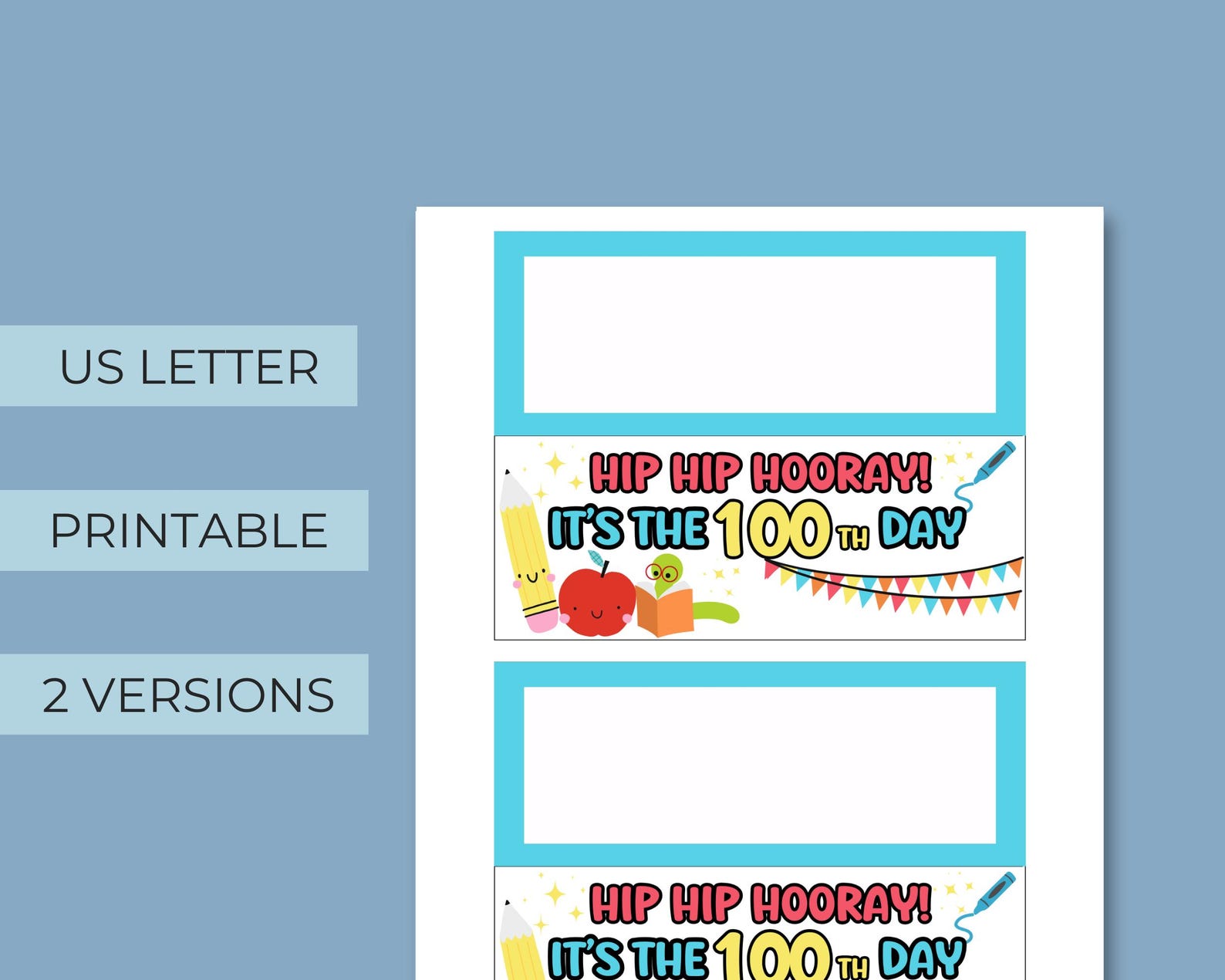 100th Day of School, Treat Bag Toppers, Printable School Favor Bag ...