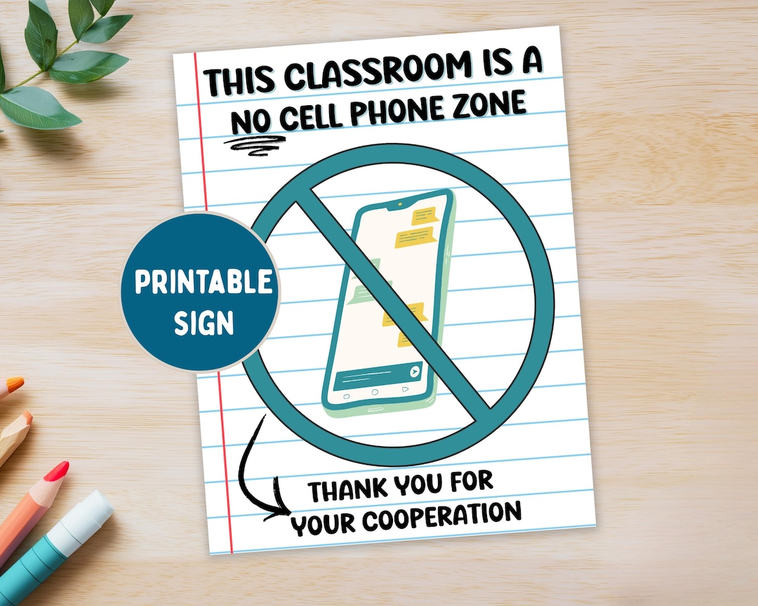 No Cell Phone Classroom Sign, Printable High School Decor (digital ...