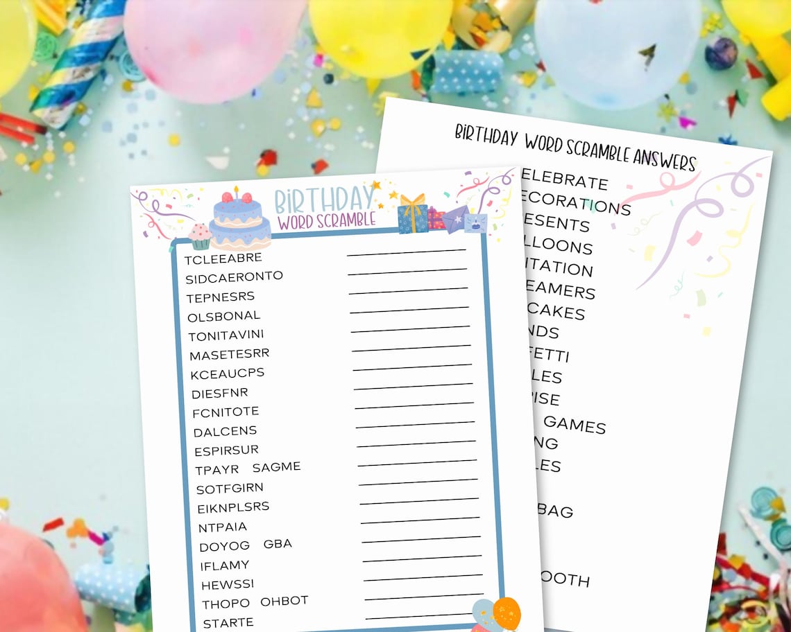 Birthday Word Scramble, Birthday Activity, Birthday Printable, Word ...