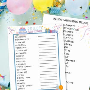 Birthday Word Scramble, Birthday Activity, Birthday Printable, Word ...