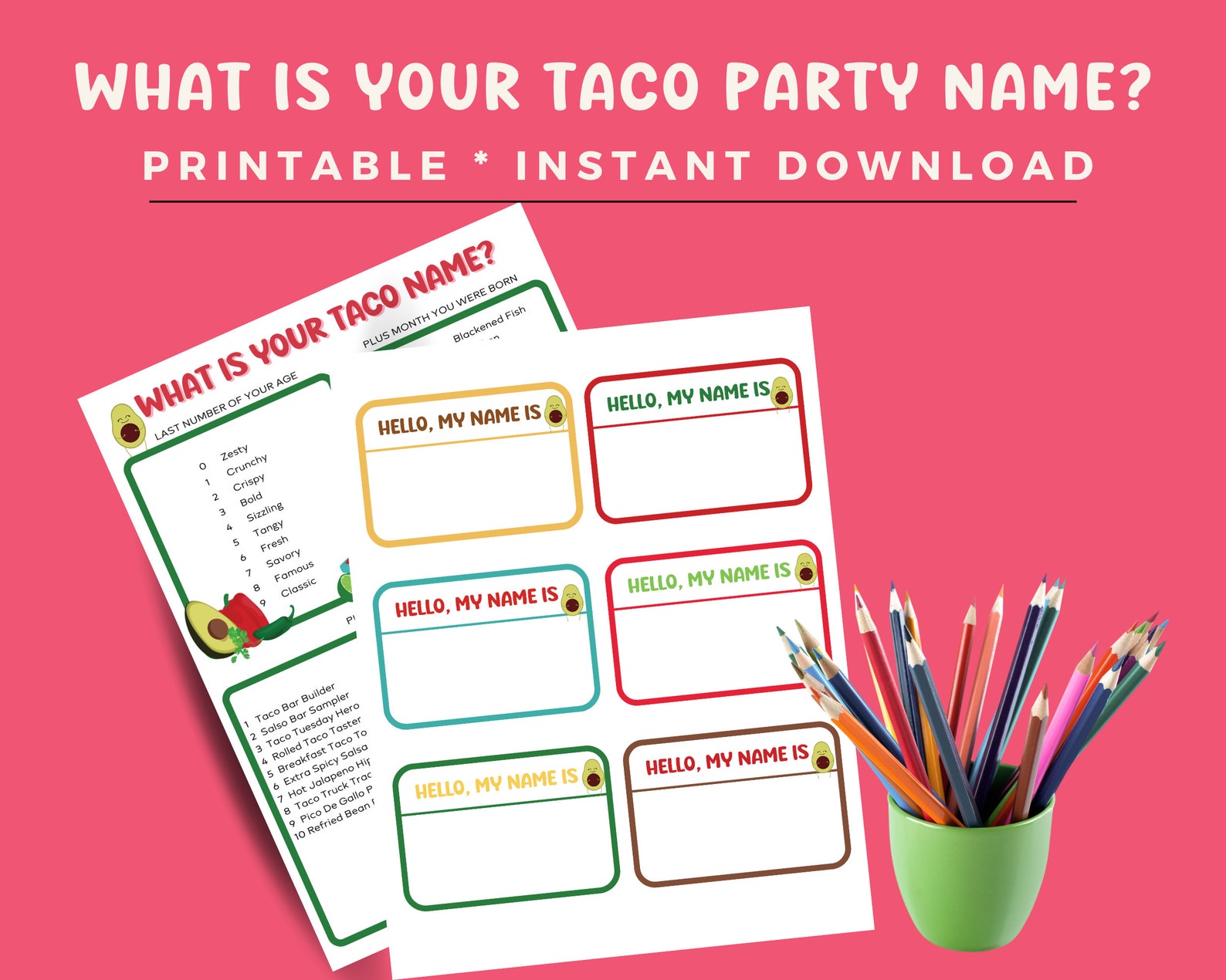 What's Your Taco Name Taco Name Tag, Taco Party Game, Printable Taco ...