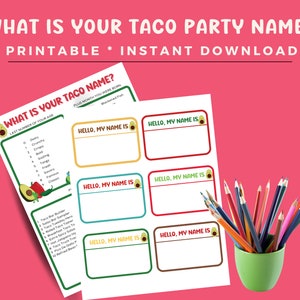 What's Your Taco Name Taco Name Tag, Taco Party Game, Printable Taco ...