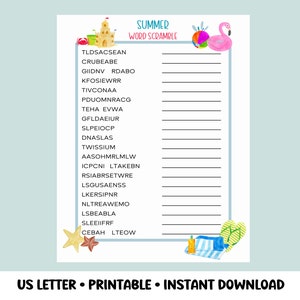 Summer Word Scramble for Kids, Printable Game (PDF), Easy Word Scramble ...