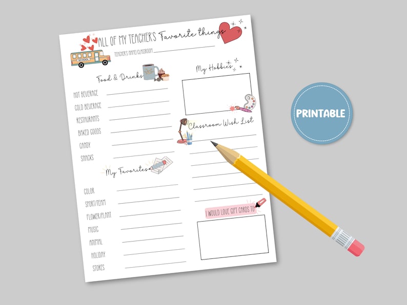 About My Teacher Questionnaire, Teacher Favorites, Teacher Gift Guide ...