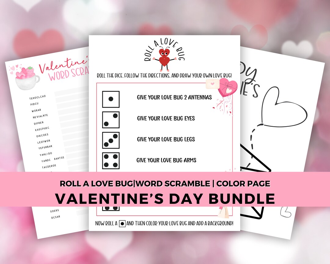 Valentine's Day Party Games, Roll A Love Bug, Valentine's Day Printable ...