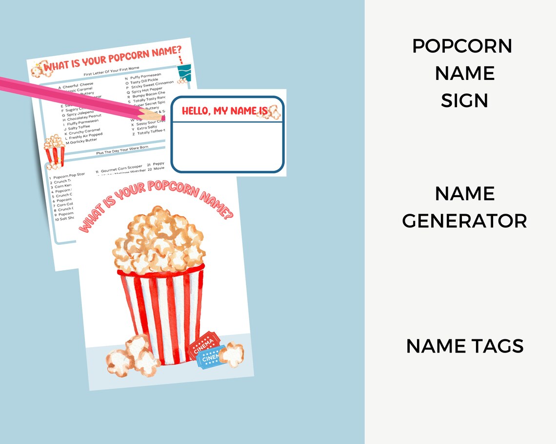 What's Your Popcorn Name, Family Movie Night, Movie Night Printable ...