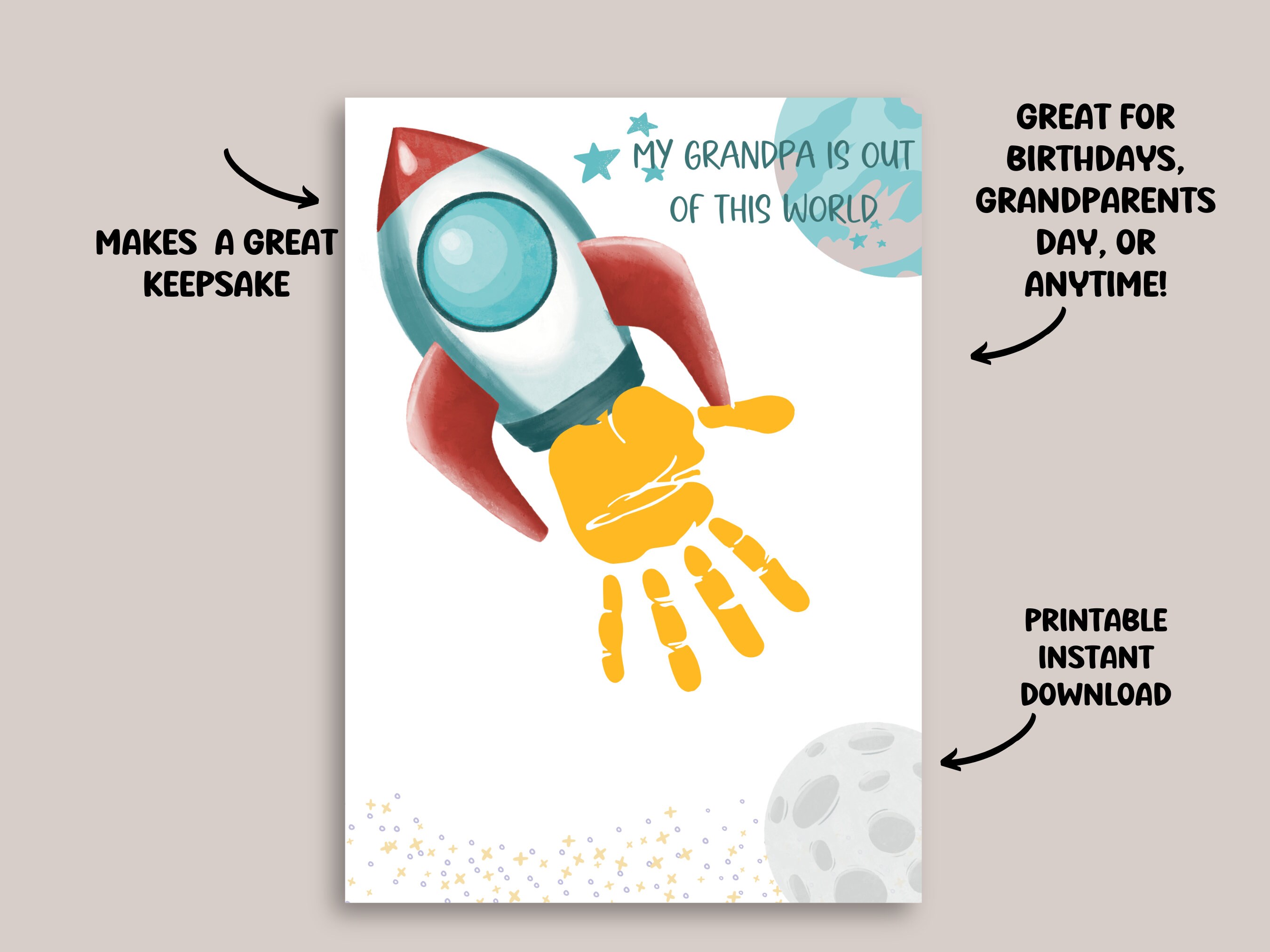 Birthday Card for Grandfather, Kids Space Handprint Art, Grandpa ...