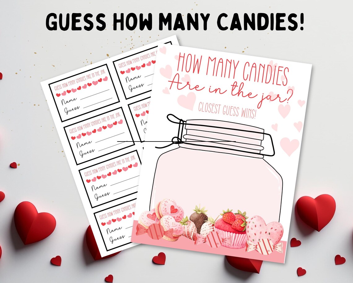 Guess How Many Candies, Valentine's Day Themed Guess How Many Candies ...