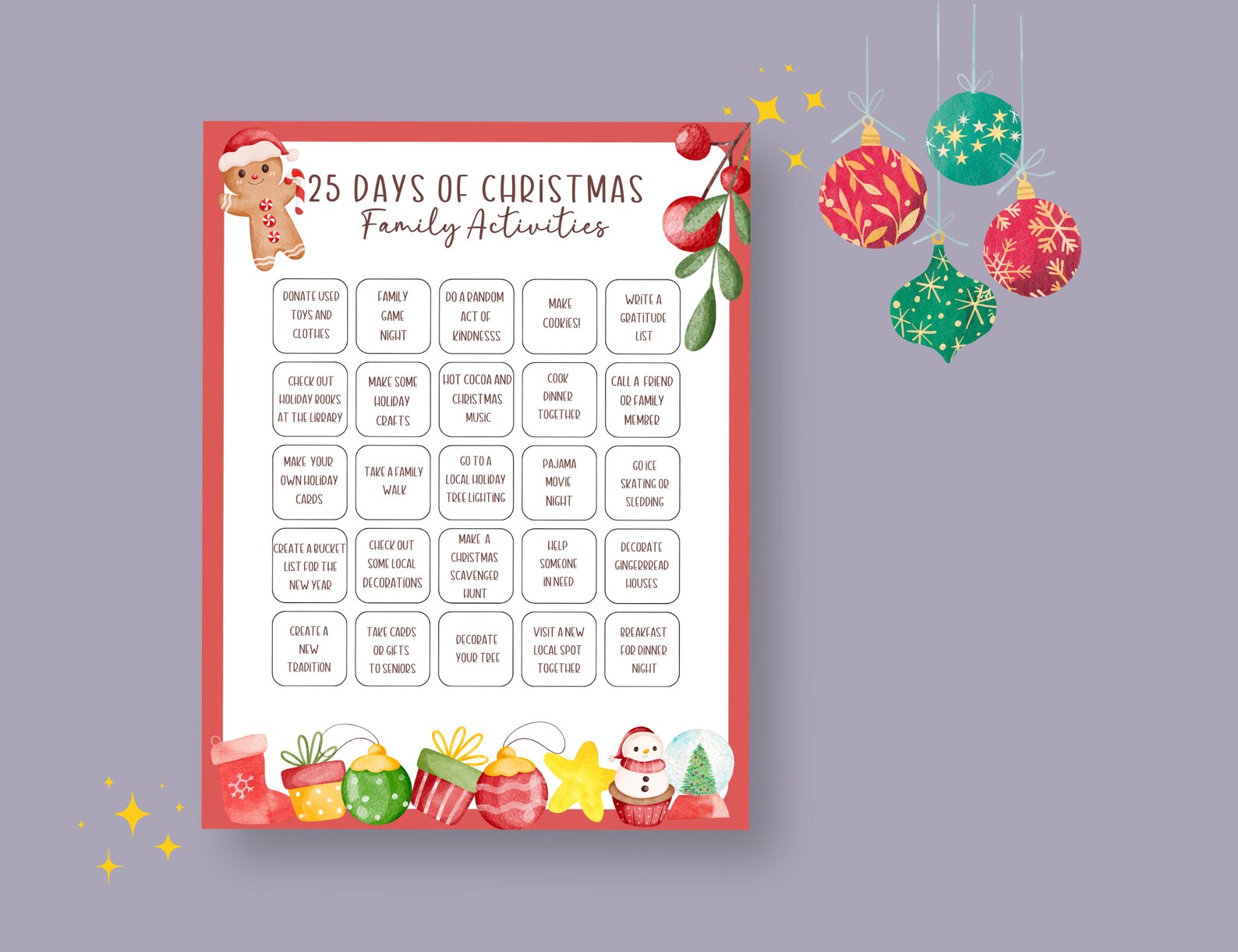 Printable Christmas Countdown Calendar, Fun Christmas Activities for ...