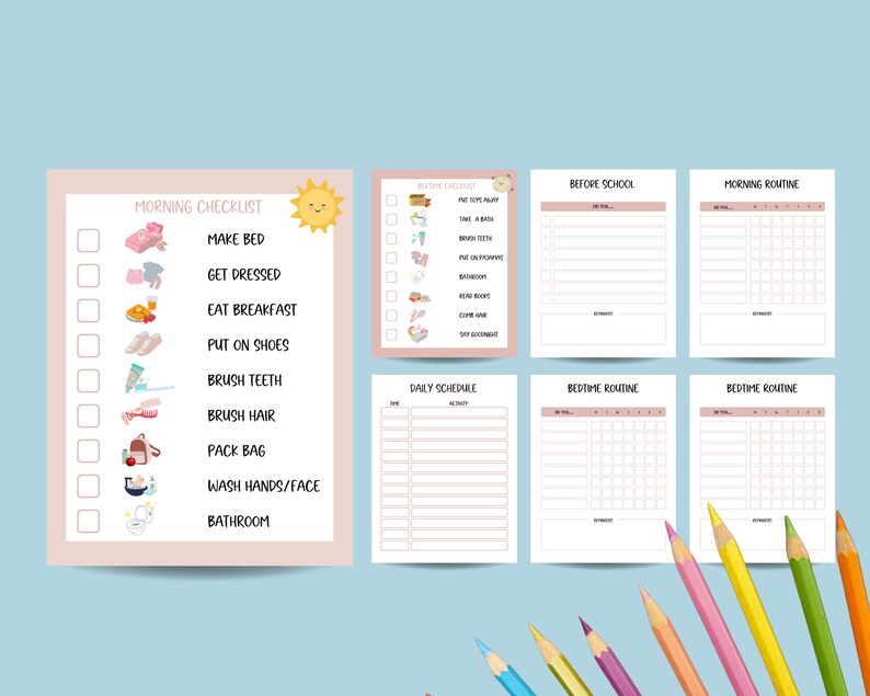 Kids Morning Checklist Printable, Bedtime Routine, Preschool Morning ...