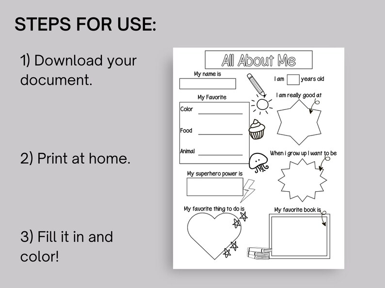 Hoja de trabajo imprimible Todo sobre mí, Hoja imprimible del primer ...