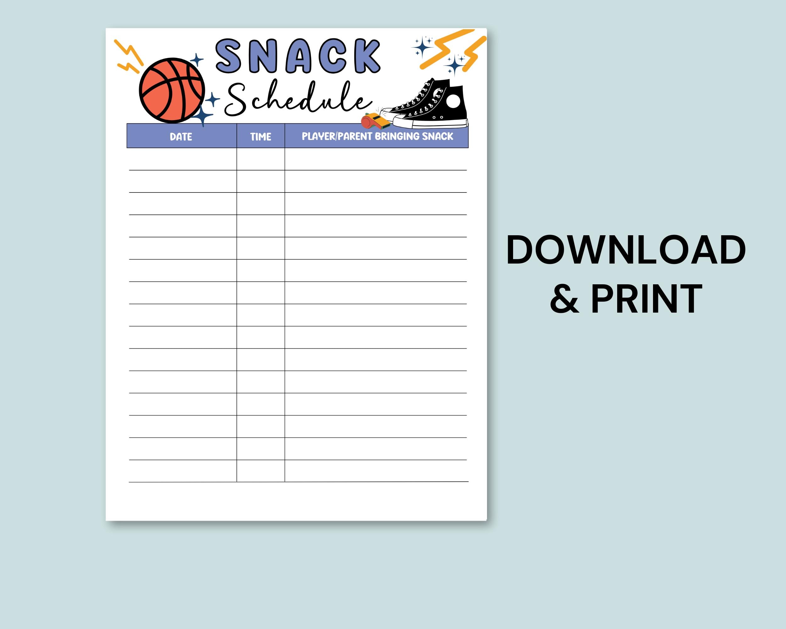 Basketball Snack Sign up Sheet, Game Day Snack Sheet, Basketball Snack ...