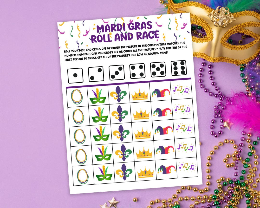 Mardi Gras Roll and Race Game, Printable Dice Game (PDF), March ...