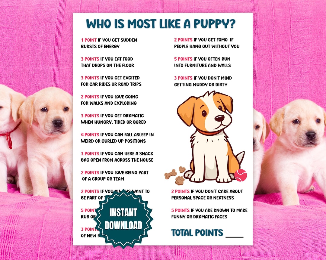 Dog Party Games, Who is Most Like A Puppy, Printable Dog Themed ...
