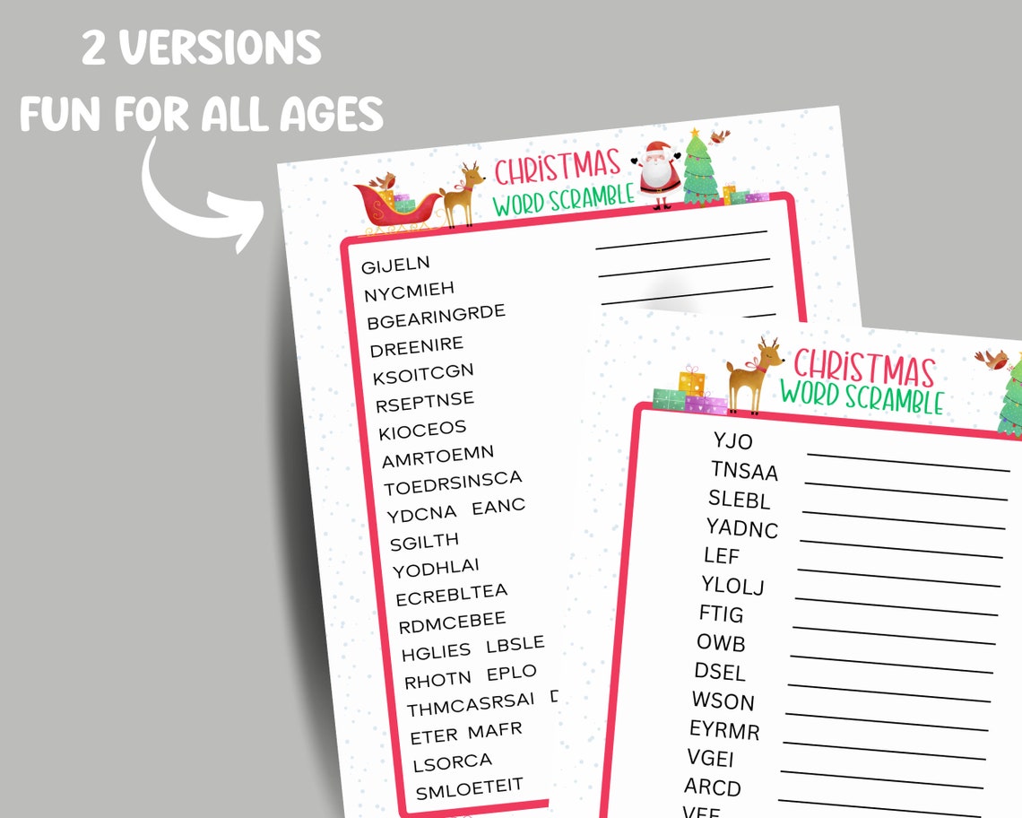 Christmas Word Scramble, Printable Holiday Word Scramble, Holiday ...