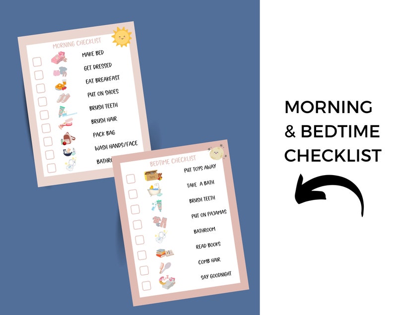 Kids Morning Checklist Printable, Bedtime Routine, Preschool Morning ...