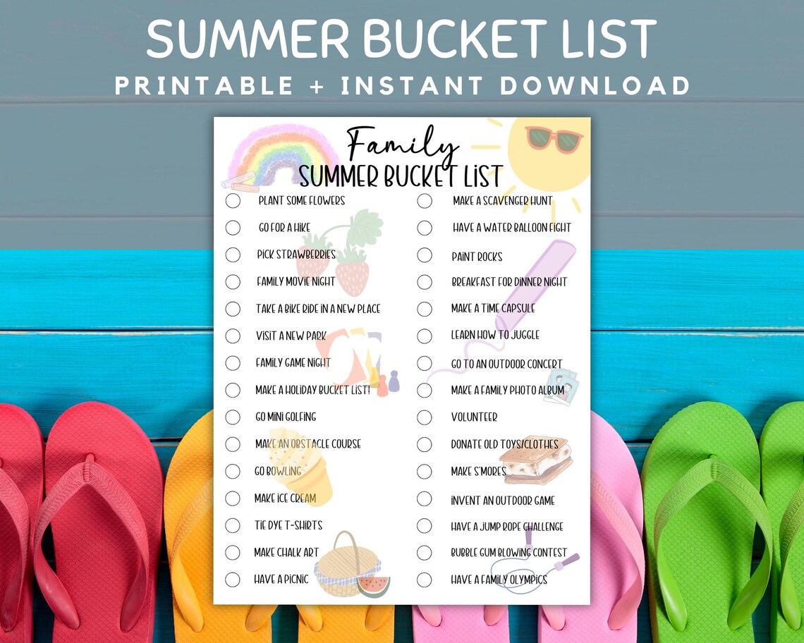 Family Summer Bucket List, Summer Vacation Activity, Kid's Summer ...