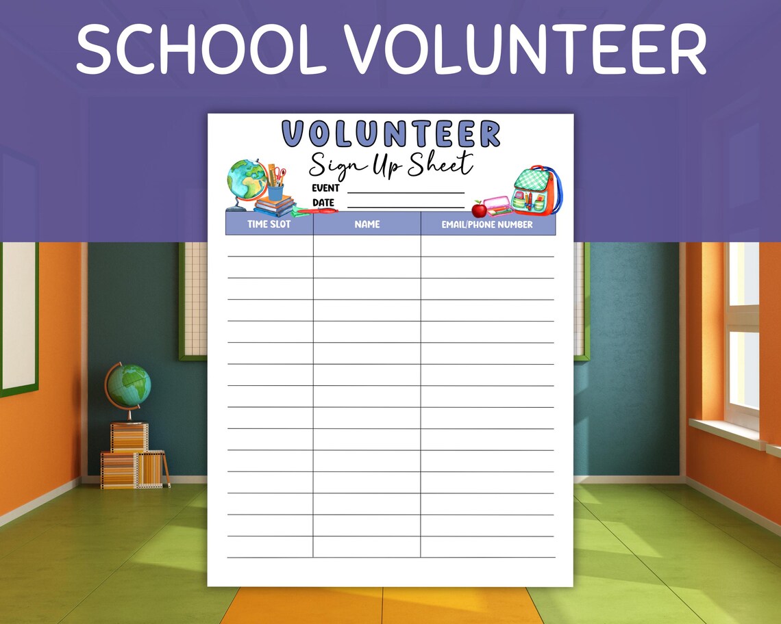 Classroom Volunteer Sign up Sheet, PTA Sign Up, School Volunteer Sign ...
