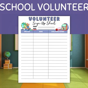 Classroom Volunteer Sign up Sheet, PTA Sign Up, School Volunteer Sign ...